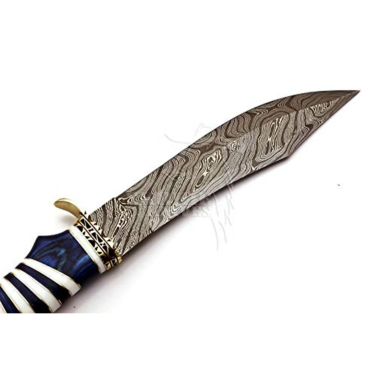 Skokie Knives Custom Hand Made Damascus Steel Hunting Bowie Knife Handle Camel Bone (Blue)