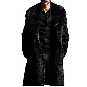 Colf Men's Winter Long Sleeve Turn Collar Faux Fur Coat Outwear Long Parka Jacket Overcoat (Black,3X-Large)