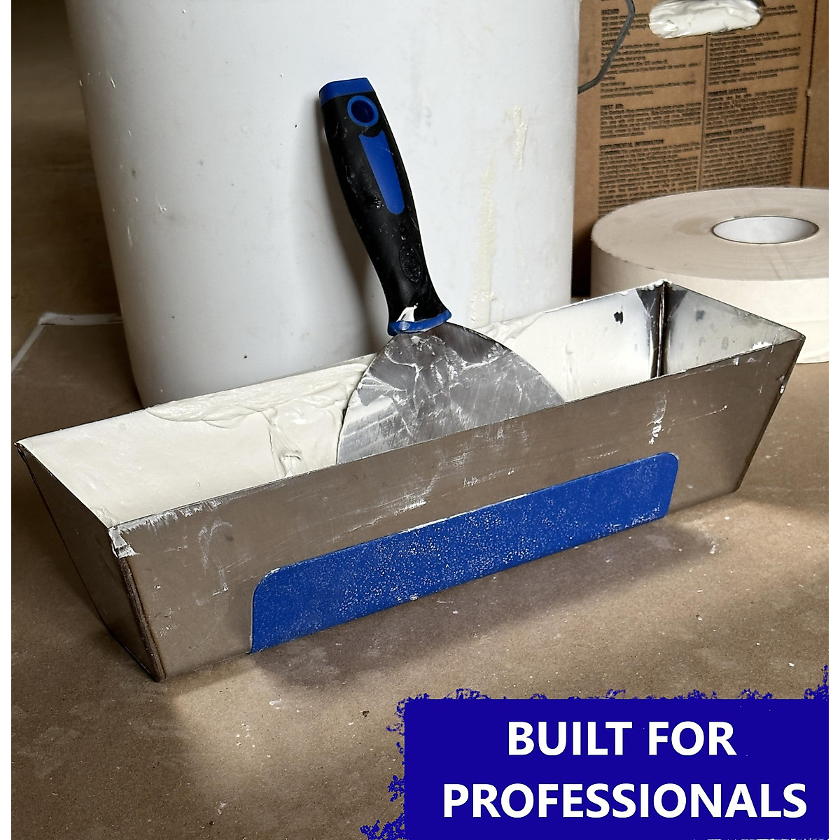 ProRock 12" Stainless Steel Drywall Mud Pan Round Base + Marine Grade Non Slip Grip