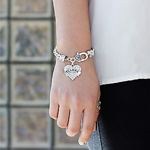 Inspired Silver - Glamma Braided Bracelet for Women - Silver Pave Heart Charm Bracelet with Cubic Zirconia Jewelry