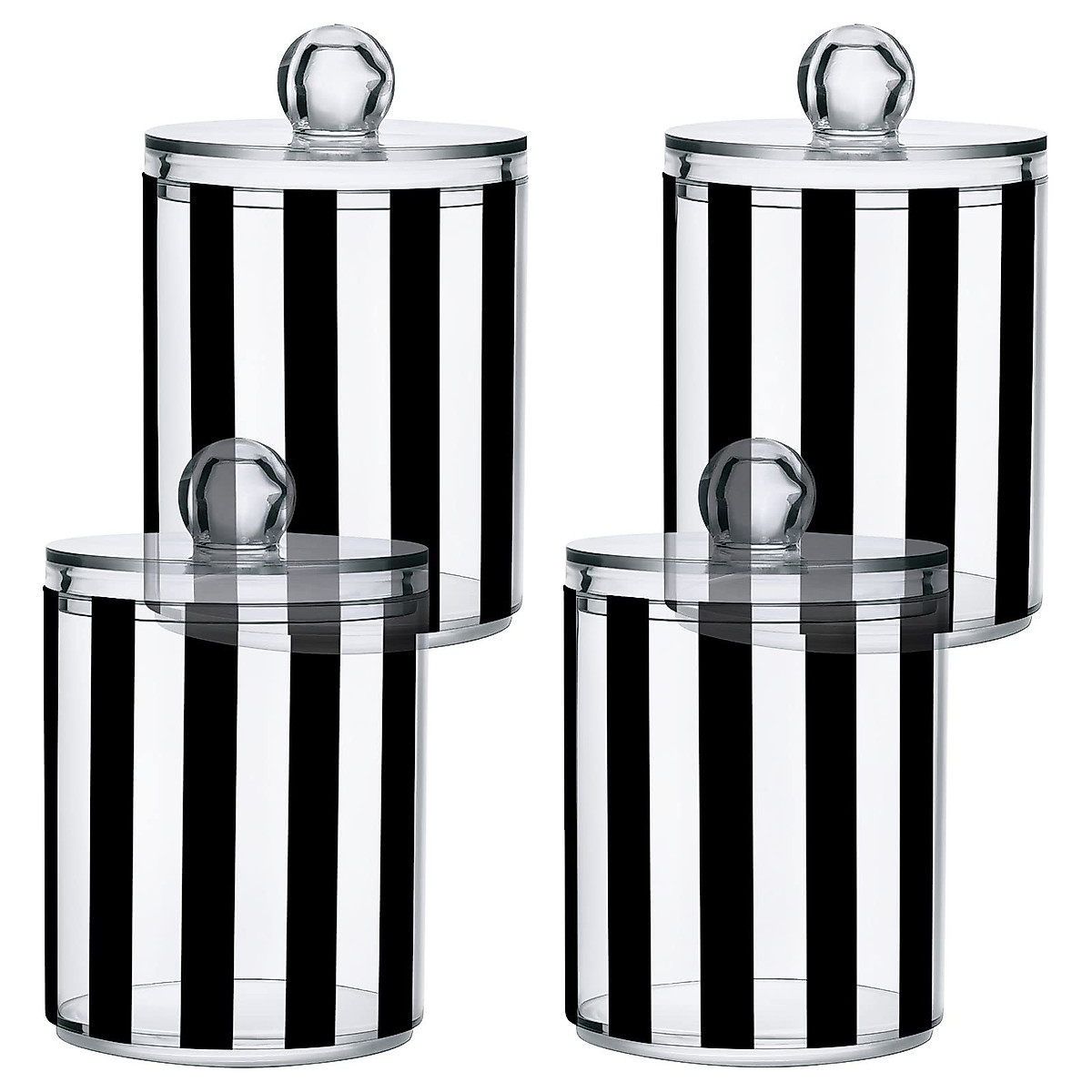 2 Pack Qtip Dispenser Apothecary Jars Bathroom Organizer, White and Black Striped Qtip Holder Storage Canister Plastic Acrylic Jar for Cotton Ball/Swab/Rounds