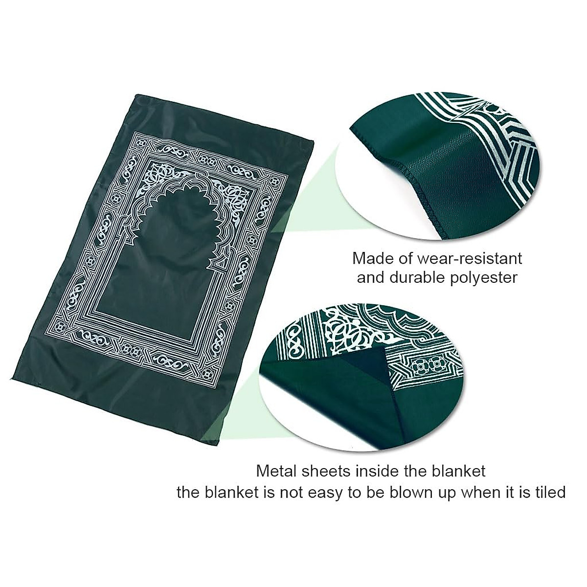 Abiyou 1 Piece Prayer Mat, Musilm Prayer Mat, Polyester Prayer Rug, Portable Travel Prayer Mat, Travel Prayer Rug with Compass, for Muslim Prayer, Ramadan(Green, 60CMx100CM)