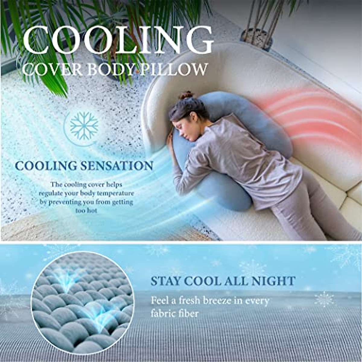 PharMeDoc Crescent Cooling Pregnancy Pillows - Body Pillow for Adults - Side Sleeper – Maternity and Nursing Pillow Breast Feeding - Pregnancy Must Haves - Dark Grey Cooling Cover