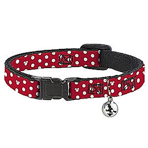 Cat Collar Breakaway Minnie Mouse Polka Dot Mini Silhouette Red White 8 to 12 Inches 0.5 Inch Wide