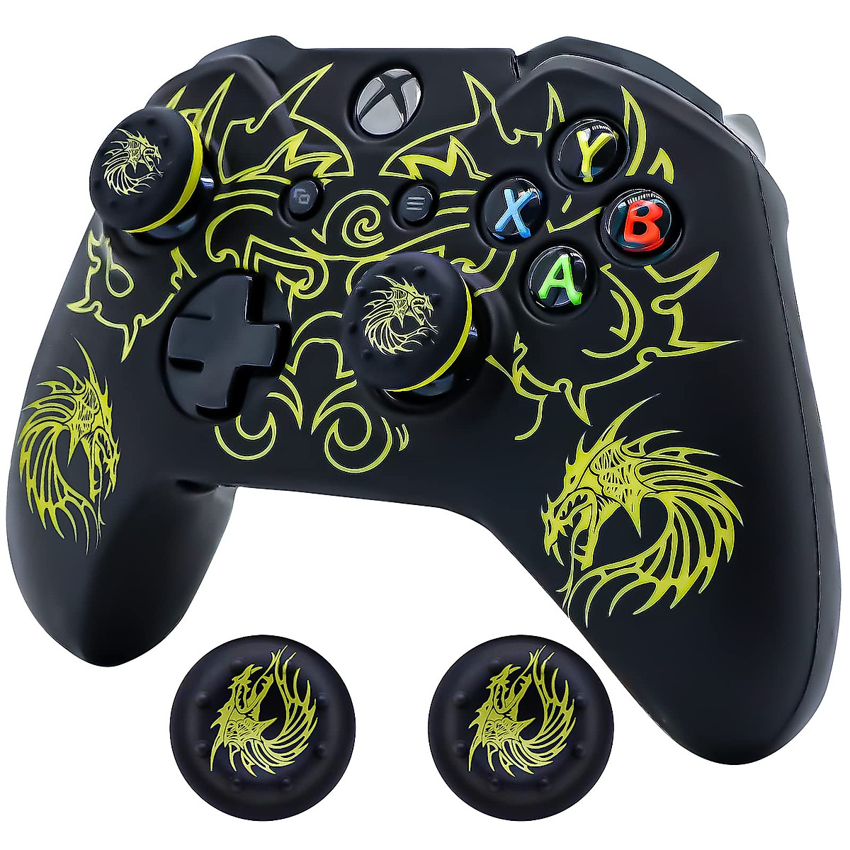 Xbox-One Controller Skin, BRHE Anti-Slip Silicone Cover Protector Case Accessories Set for Microsoft Xbox 1 Gamepad Joystick with 2 Thumb Grips Caps (Yellow)