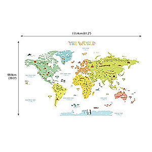 DECOWALL DLT-1616N Colourful World Map Kids Wall Stickers Wall Decals Peel and Stick Removable Wall Stickers for Kids Nursery Bedroom Living Room (XLarge) d?cor