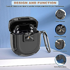 Secure Lock Bose QuietComfort Earbuds II Case(2022)&Bose QuietComfort Ultra Case (2023),WQNIDE Shockproof Protective Bose Earbuds 2 Case Cover for Bose QC II Accessories with Carabiner&Lanyard (Black)