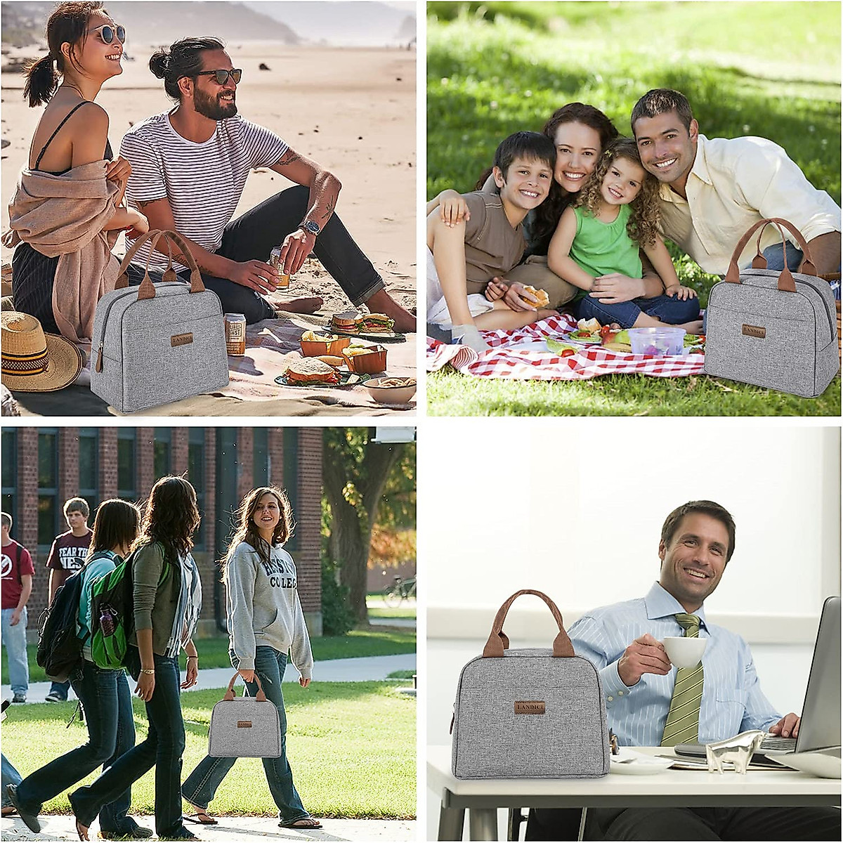 LANDICI Lunch Bag for Women Men Insulated Small Lunch Box for Adult Kids, Waterproof Reusable Soft Sided Cooler Lunch Tote Bag for Work Office School Travel Picnic Food, Grey