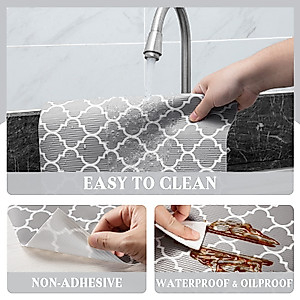 Glotoch Express Non Slip Shelf Liners for Kitchen Cabinets-Non Adhesive Cabinet Liners for Shelves, Waterproof Drawer Liner for Kitchen Fridge/Wire Shelf/Bathroom, Pantry, Durable, 17.5"X 96", Grey