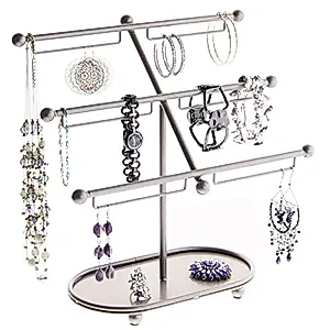 Angelynn's Earring Tree Display Stand Large Dangle Hoop Big Earrings Holder Jewelry Organizer Bracelet Storage Rack, Isabel Satin Nickel Silver