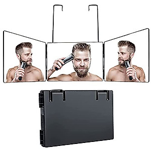 XKWL Portable 3 Way Trifold Mirror, 360° Barber Mirror for Hair Cutting,Hair Styling, Shaving, Grooming, Dye Hair and Makeup with Adjustable Height Brackets, Good for Travel Home Bathroom