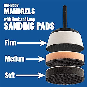 Fulton 129 Piece Bowl Sanding Disc Set | 1, 2 and 3 inch Padded Mandrels |1 Soft and 1 Medium Interface Pad for Each Mandrel Size and 10 ea 80, 120, 150 and 220 Grit Discs for Each Mandrel Size