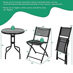 UIIAIOUIAIO 3 Piece Folding Patio Bistro Set, Metal Chairs & Table Set, Outdoor Patio Furniture Set for Garden, Front Porch, Poolside, No Assembly Needs