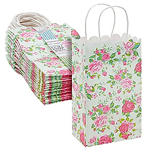 BLUE PANDA 24 Pack Small Floral Gift Bags with Handles for Mothers Day, Birthday, Wedding, Baby Shower, Themed Party Favors (5 x 8.5 x 3 In)