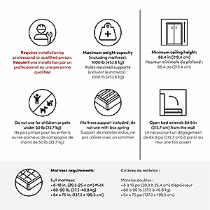 Bestar Pur Full Murphy Bed with 2 Shelving Units, 109-inch Space-Saving Wall Bed with Storage
