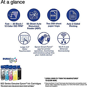Epson Workforce Pro WF-4833 Wireless All-in-One Color Inkjet Printer, Black - Print Scan Copy Fax - 4.3" LCD, 25 ppm, 4800 x 2400 dpi, Auto 2-Sided Printing, 50-sheet ADF, 500-Sheet Capacity, Ethernet