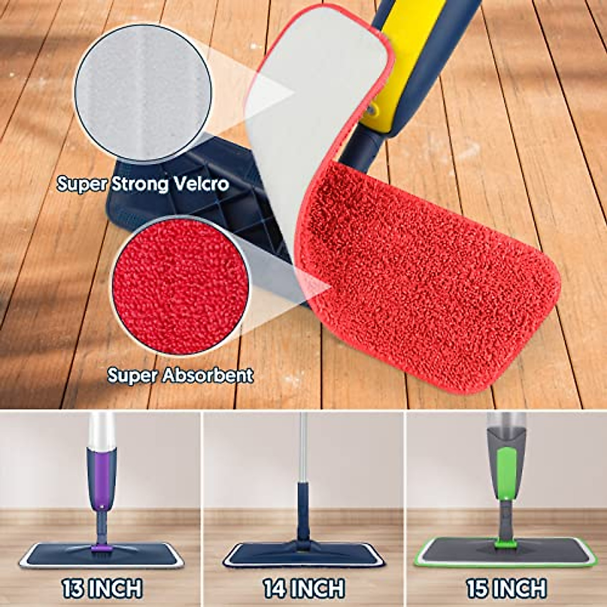 Microfiber Spray Mop Pads Replacement Compatible with Swiffer PowerMop - MEXERRIS Floor Cleaning Mops Heads Replacement Washable Flat Mop Refills Fit for All Spray Mops & Reveal Mop, 7 Pack/Set Red