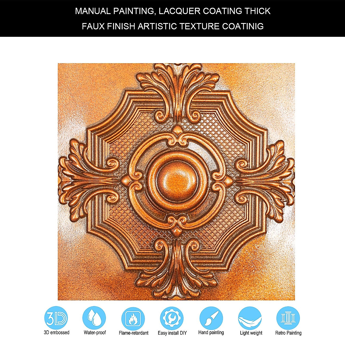 Ceiling Tin Tiles Farmhouse Tin Ceiling Tiles for Cafe Club Salon Hotel Store Bar 2'x2' PL38 Archaic Copper 10pcs