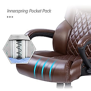 Executive Office Chair 350lbs - Adjustable Built-in Lumbar Support, Leather Office Chair with Spring Cushion, Computer Desk Chair with Padded Armrest, 360° Swivel Chair for Home and Office (Brown)
