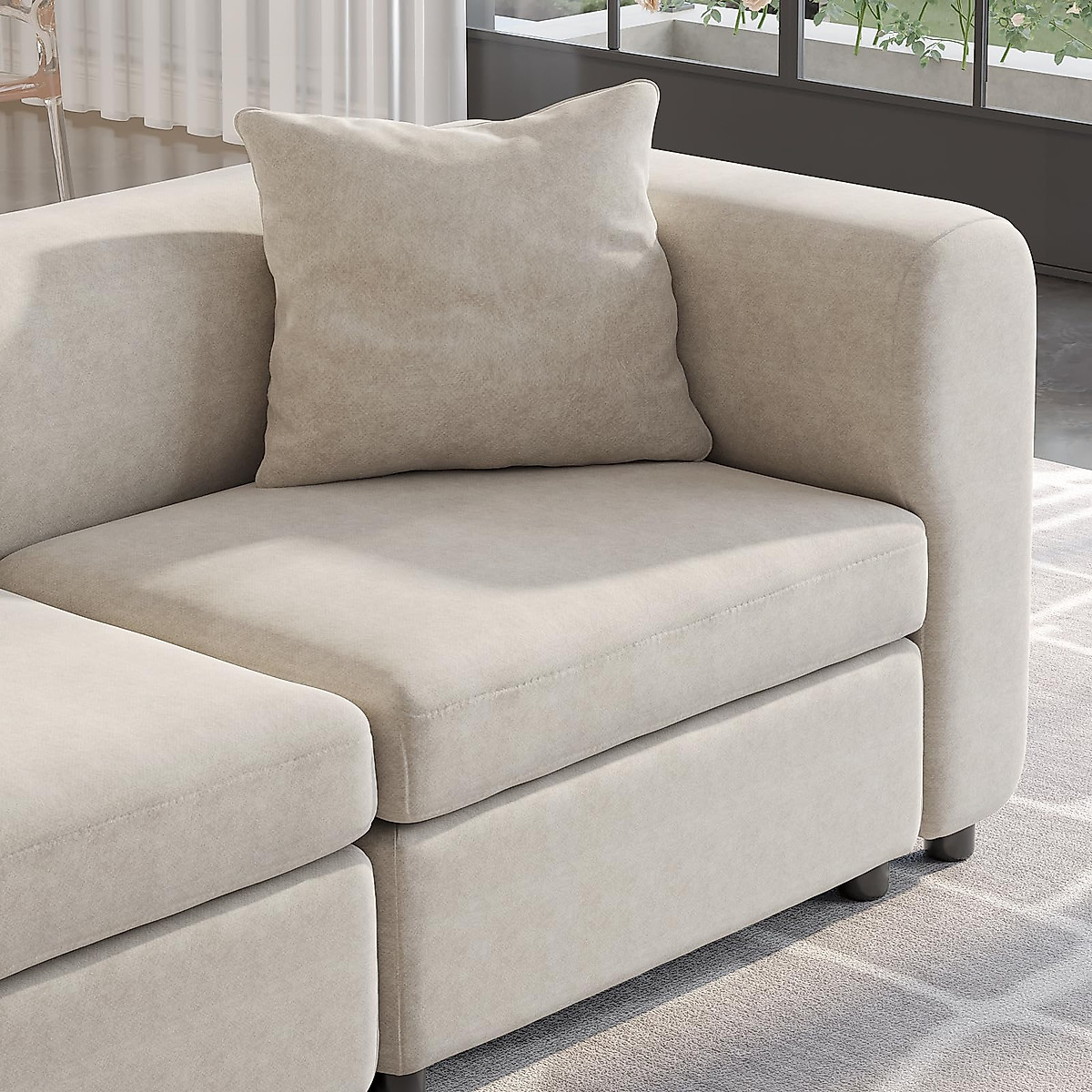 Miuuod 9 Seaters L/U Shape Oversized Convertible Sectional Sofa Couch for Living Room,5 Seats with 4 Ottomans L Shape Couch,Cozy Couches,Queen Velvet Extra Large Sofa Bed Beige,183.46" L