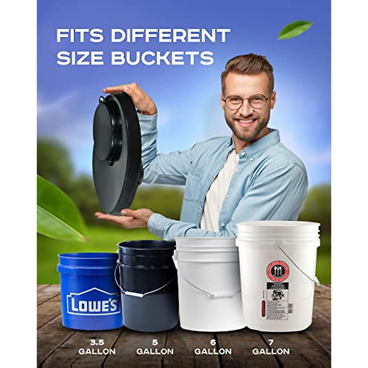 Skywin Storage Lid with Easy Pour Spout for Bucket - Weather-Resistant Rubber Black Lid with Easy Pour Spout - Multi-Purpose Wood Pellet Storage Containers, Bird Seed Container, Lump Charcoal Storage, or Pellet Storage Lid for Bucket (Not-Including Bucket