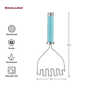 KitchenAid Gourmet Stainless Steel Wire Masher, 10.24-Inch, Aqua Sky