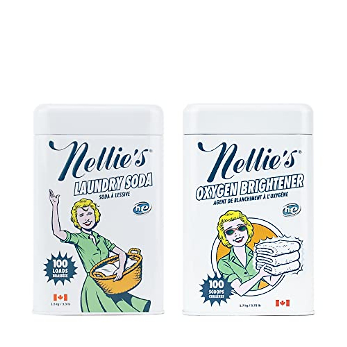 Nellie's Laundry Soda (3.3 lbs for 100 loads) and Nellie’s Oxygen Brightener - Cleaning Combo Package … (Combo Pack 100)