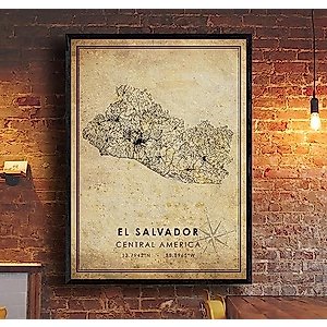 El Salvador Vintage Map Print El Salvador Map Central America Map Art El Salvador City Road Map Poster Vintage Gift Map