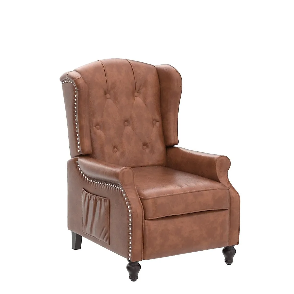 Consofa Wingback Recliner Chair with Heat and Massage, PU Leather Push Back Recliner Chair for Living Room, Vintage Wingback Recliner with Remote Control,Padded Cushion,Backrest,Wooden Legs