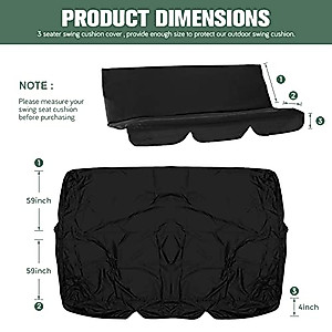 Outdoor Swing Cushion Cover Patio Swing Cushion Replacement 3 Seater Swing Seat Cushion Cover Waterproof Dust Proof for Courtyard Garden Swing Chair Protection Cover-59x59x4inches (Black)