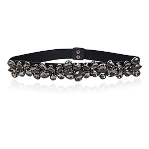 Dorchid Women Rhinestone Belt Crystal Sparkly Elastic Thin Belts for dressy Lady Black L