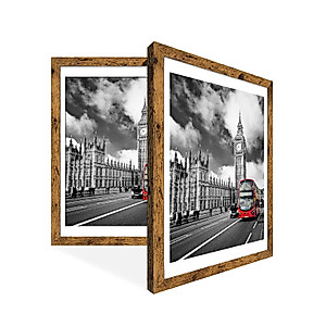 IkaLede 12x16 Rustic Frames Display Pictures 11x14 with Mat or 12x16 without Mat Wooden Farmhouse Distressed Photo Frames for Artwork Wall Mounting - Gold Brown