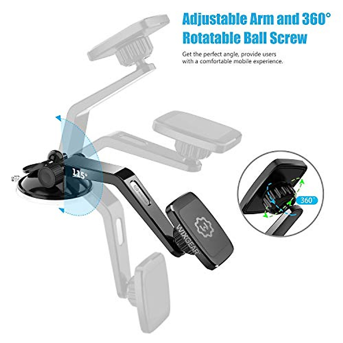 WixGear Magnetic Mount, Universal Dashboard Curved Magnetic Phone Car Mount Holder for Cell Phones and Mini Tablets with Fast Swift-snap Technology, Magnetic Cell Phone Mount