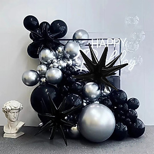 BlingABC Star Foil Balloons Black Explosion 6PCS 14 Point Cone Balloons Magic Starburst Balloons Large for Wedding Anniversary Backdrop Birthday Party Decorations(27 & 22 inch)