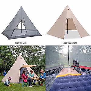 KAZOO Family Camping Tent Large Waterproof Tipi Tents 8 Person Room Teepee Tent Instant Setup Double Layer (Off-White)