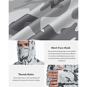 FISHEAL Men's Performance Fishing Hoodie Shirt - UPF 50+ Sun Protection Long Sleeve Thumbholes Shirts with Neck Gaiter