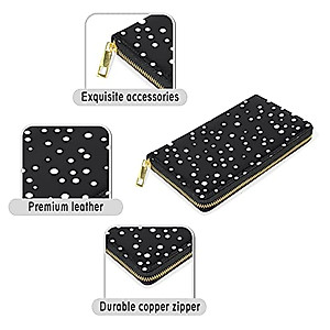 Women's Polka Dot Long Wallet, Zippered Coin Purse, Leather Clutch Wallet