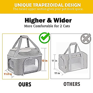 Bejibear Large Cat Carrier for 2 Cats, Oeko-TEX Certified Soft Side Pet Carrier for Cat, Small Dog, Collapsible Travel Small Carrier, TSA Airline Approved Carrier for Large Cats 20 lbs-Gray