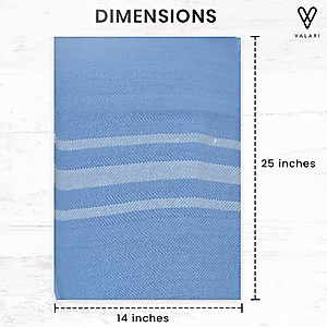 VALARI 100% Cotton Kitchen Dish Towels | Reusable Tea Towels & Hand Towels | Super Absorbent, Quick Dry Kitchen Towels | 14x25 Inch |Pack of 12, White/Blue