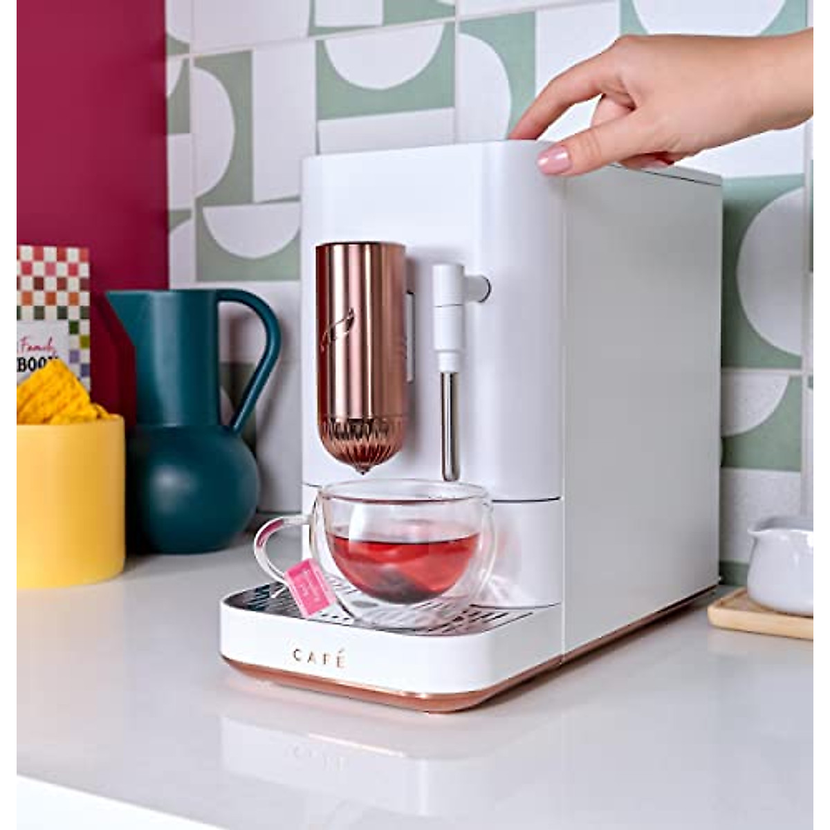 Café Affetto Automatic Espresso Machine + Milk Frother | Built-In & Adjustable Espresso Bean Grinder | One-Touch Brew in 90 Seconds | Matte White, 1.2 Liter, (C7CEBBS4RW3)