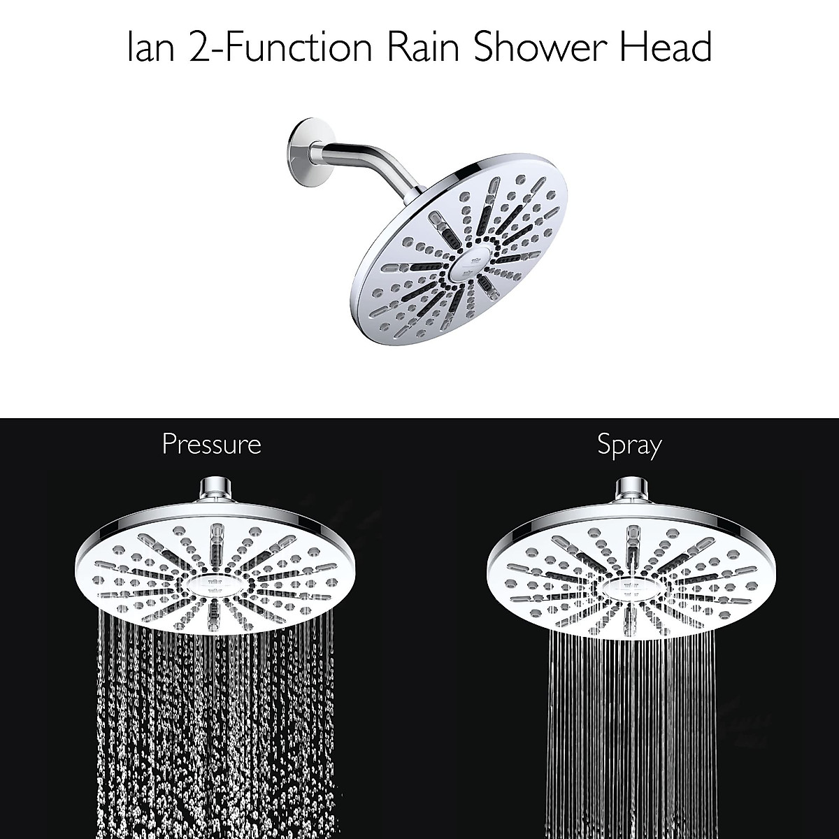 Design House 582718-PC Ian Modern 8-inch 2-Function Showerhead, Polished Chrome