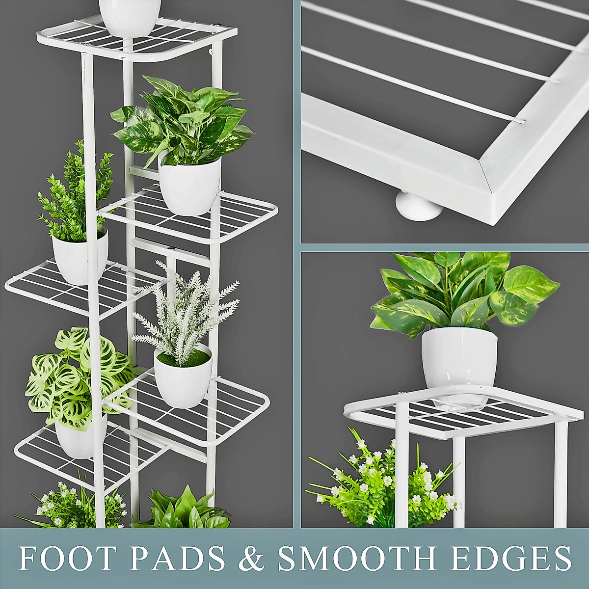 JEPRECO Metal Plant Stand 6 Tier 7 Potted, Multiple Flower Pot Holder Shelves Organizer Rack for Garden Balcony Patio Living Room Indoor Outdoor (Dark Grey)