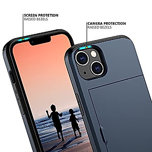 Nvollnoe for iPhone 14 Case with Card Holder Heavy Duty Protective Dual Layer Shockproof Hidden Card Slot Slim Wallet Case for iPhone 14 for Women&Men(Blue)