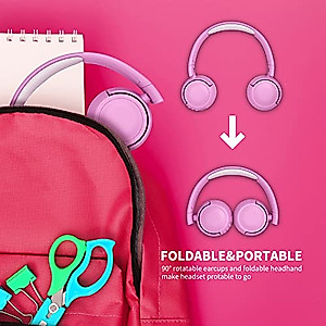 SHON Kids Wireless On-Ear Headphones - Pink Foldable Stereo with 3.5mm Jack, Wired Kids Headphones for Kids/Teen/Boy/Girl/Smartphone/School/Kindle/Airplane Travel/Airplane/Tablet(Pink)