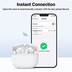 UGREEN HiTune T3 Active Noise Cancelling Wireless Earbuds Bluetooth 5.2, AI-Enhanced Clear Calls Bluetooth Earbuds with mic, Transparency Mode, 10mm Drivers with Bass Boost, HiFi Sound,Fast Pair-White