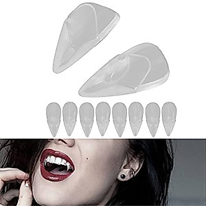 Halloween Fake Fangs, Easy To Wear Teeth Reusable Lifelike Resin 10pcs Transparent for Werewolves for Halloween Parties(19MM)