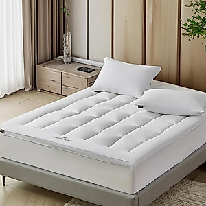 Farm to Home Organic Cotton Mattress Protector King Size - 2" Gusset Pillowtop Mattress Pad Cover Down Alternative Filled with 16 Inch Elastic Deep Pocket Mattress Topper – White