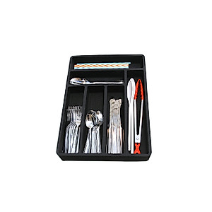 Polar Whale Flatware Silverware Drawer Organizer Premium Dividers for Cutlery Forks Knives Spoons Serving Utensils Non-Slip Waterproof Tray Insert 12.75 X 18 Inches 6 Slot Extra Deep