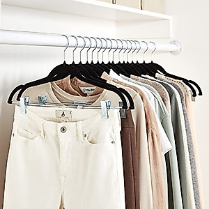 Amazon Basics Velvet, Non-Slip Skirt Clothes Hangers with Clips, Pack of 50, Black/Silver