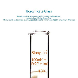 StonyLab 3-Pack Borosilicate Glass 100ml Heavy Wall Graduated Cylinder Measuring Cylinder, 100ml
